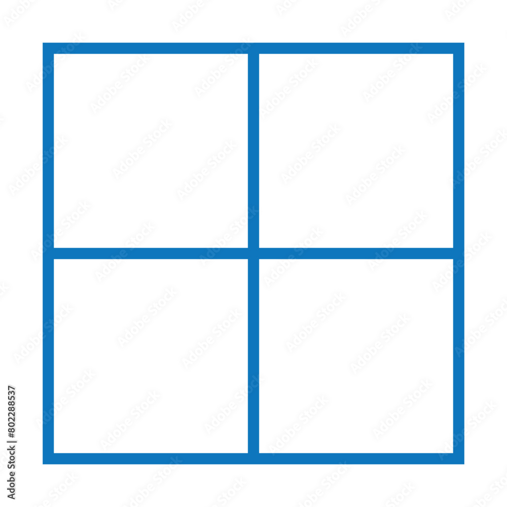 Blue outlined square divided in four parts, into quarters. 2x2 grid ...
