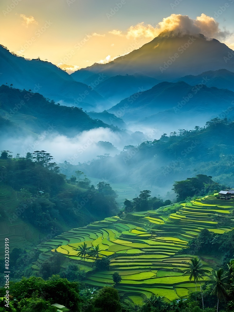 early morning light bathes philippine rice terraces cascading down ...