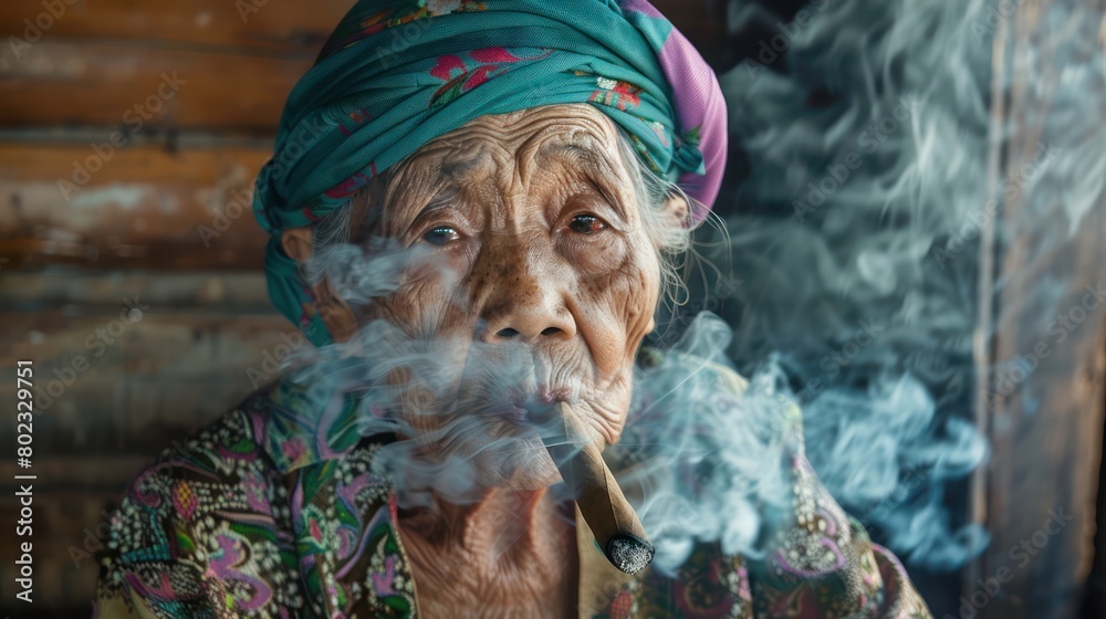 Old woman smoking cigarettes Stock Photo | Adobe Stock