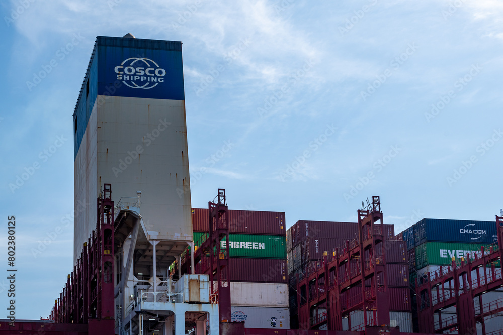 Hamburg, Germany - 04 17 2023: close-up of the superstructure of a ...