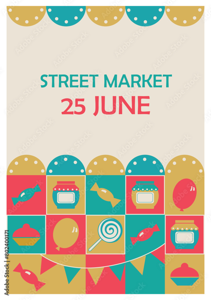 Invitation template for fair or street market. Vector template with ...
