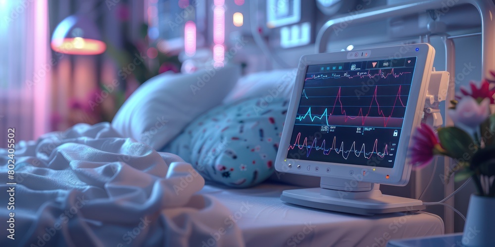 Healthcare IoT in action, close-up of a bedside monitor displaying data ...
