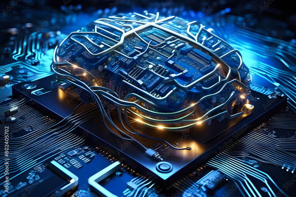 Futuristic electronic brain like computer of microchips circuits on a ...