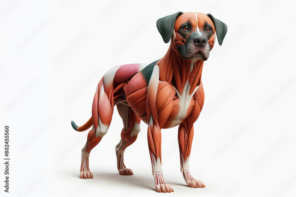 dog anatomy showing body and head, face with muscular system visible on ...