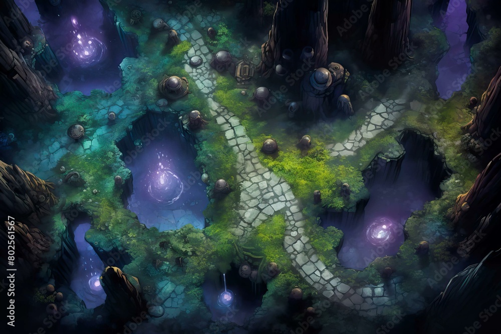 DnD Battlemap mystical, underground, scenery, fungi, forest, cavern ...