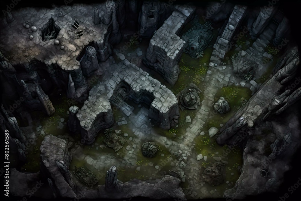 DnD Battlemap adventure, mystery, cave, shadow, beast, exploration ...