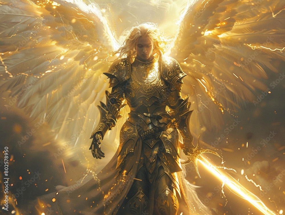 A formidable warrior with blonde hair and wings, channeling the power ...