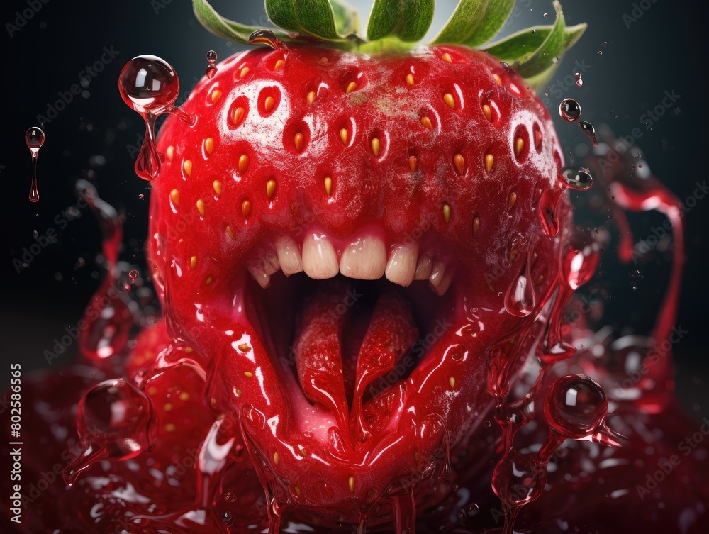 Angry strawberry with teeth Stock Illustration | Adobe Stock