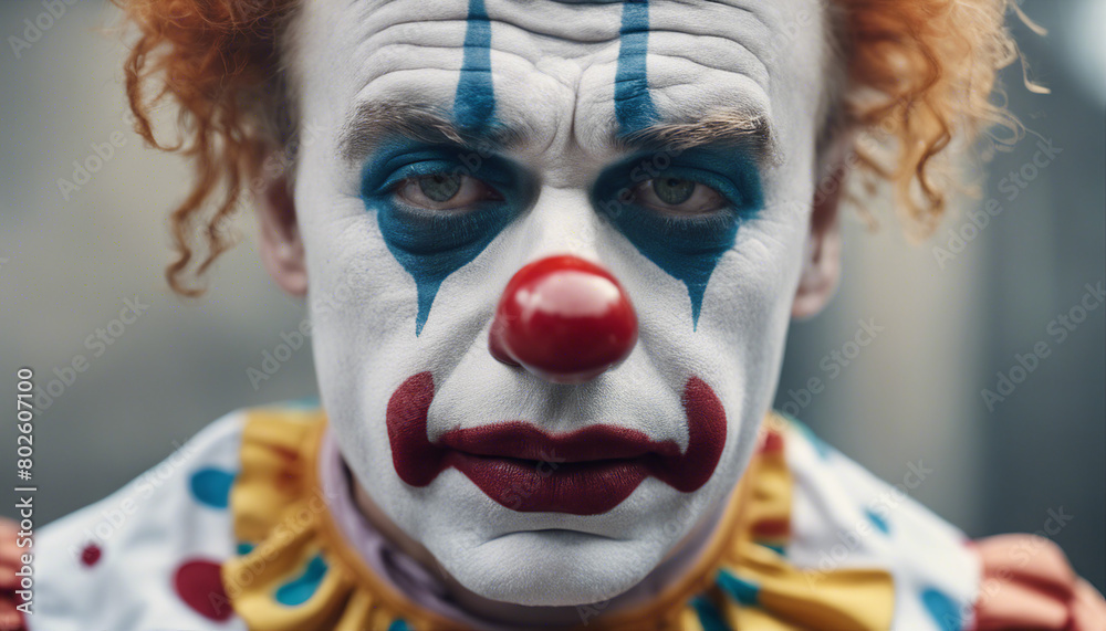 adult clown with tears flowing and sad facial expression, isolated ...