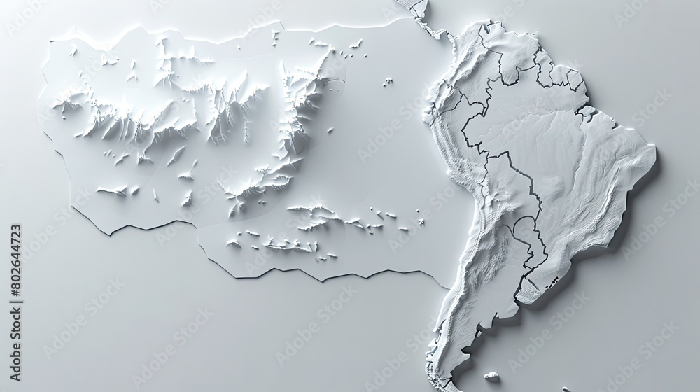 Abstract white relief map of South America Stock Photo | Adobe Stock