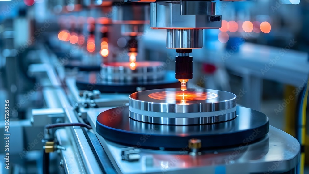 Creating silicon wafers with lithography machines in manufacturing process. Concept Silicon ...