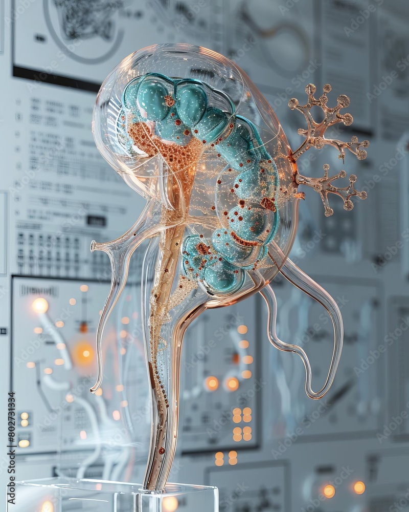 Uterus cross section, highlighting reproductive structures, against a ...