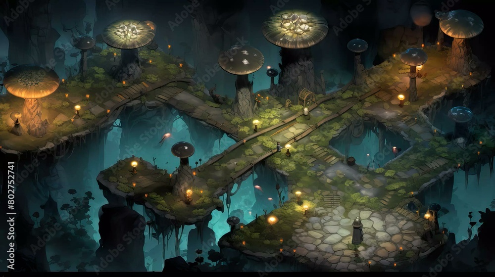 DnD Battlemap cavern, fungal, forest, overhead view, lush, subterranean ...