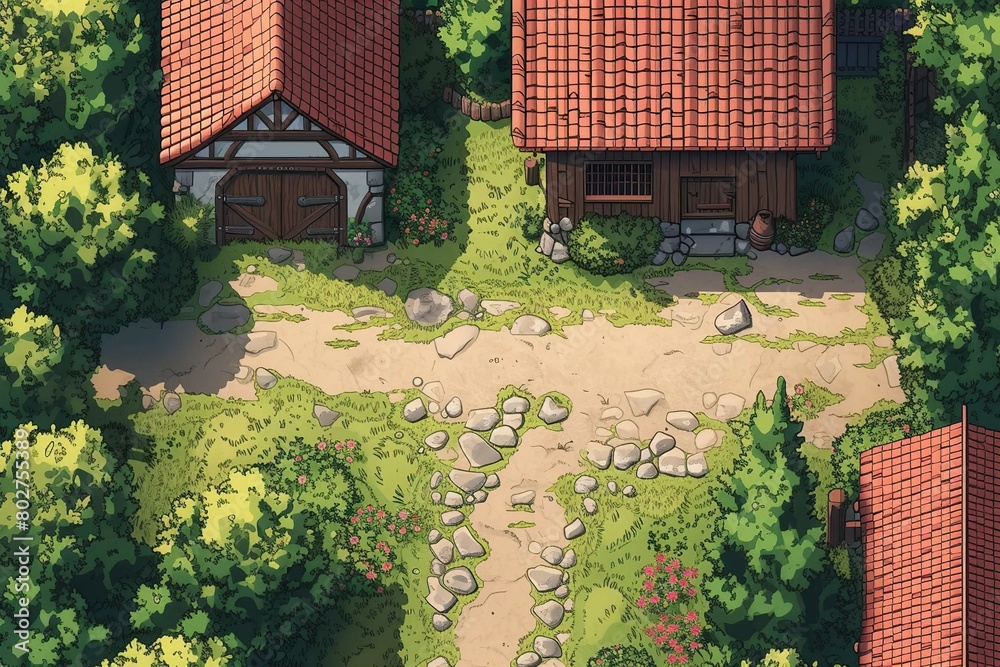 DnD Battlemap Farm exterior battlemap with dense forests and roads ...