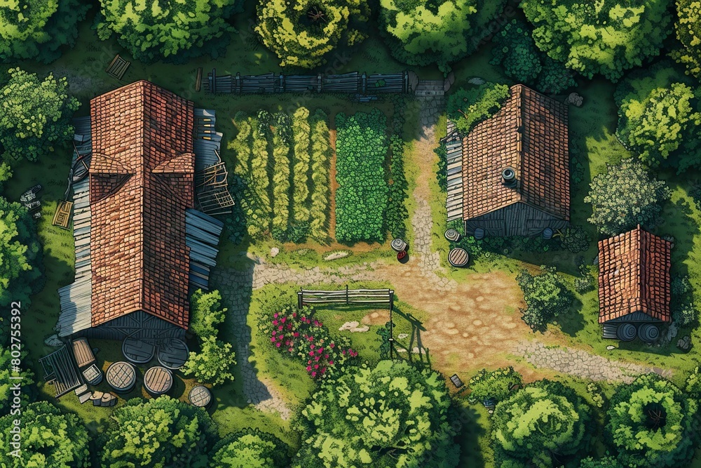 Стокова ілюстрація DnD Battlemap Farm exterior battlemap - A detailed ...