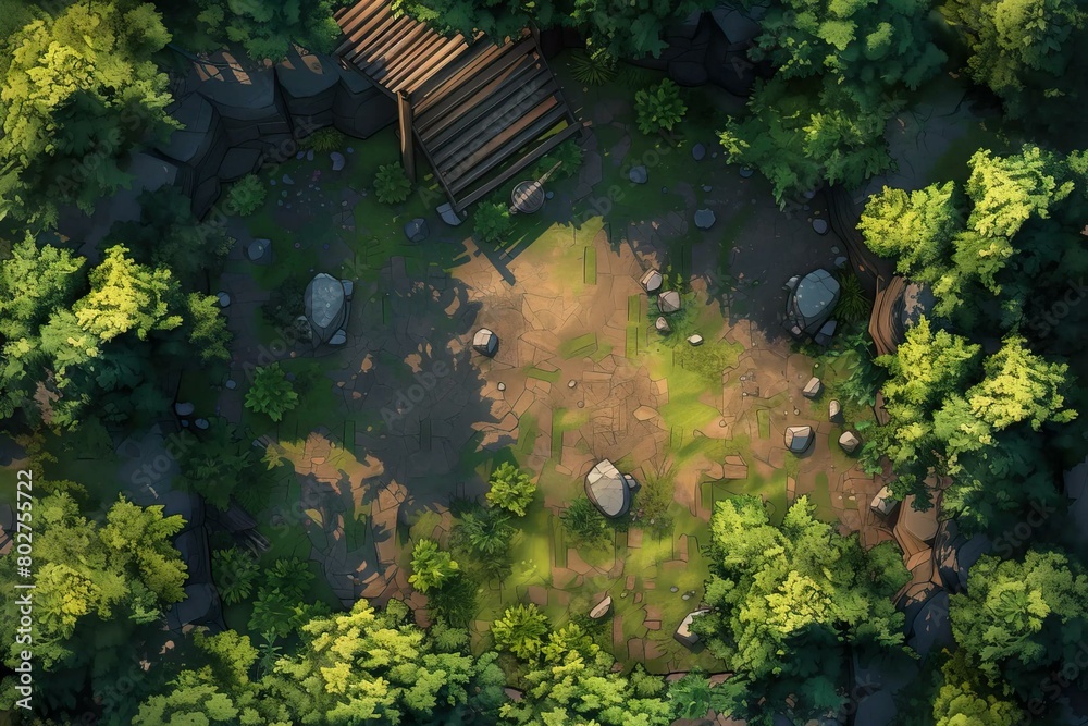 DnD Battlemap Forest camp battle scene. Stock Illustration | Adobe Stock