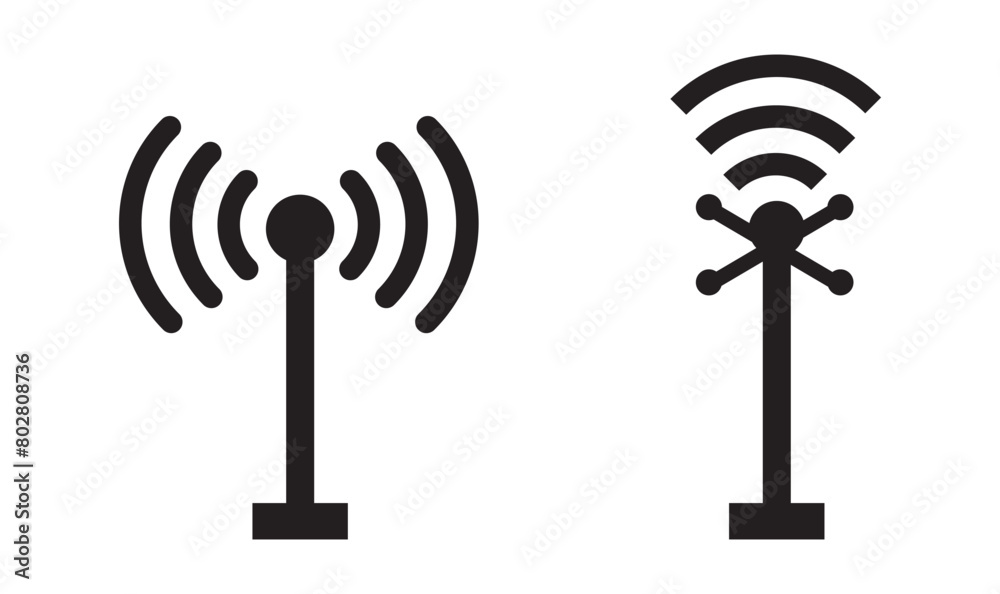 Radio tower icon set. Internet and mobile connection. Linear style ...