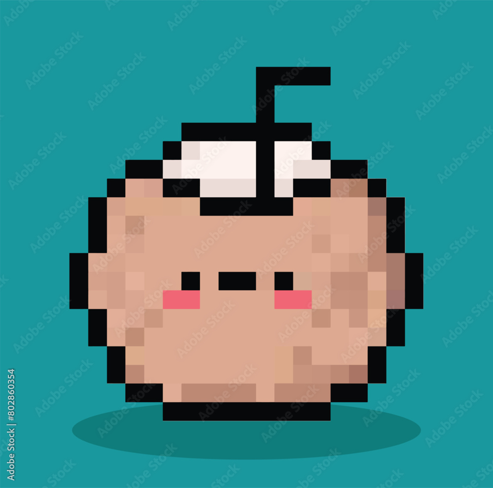 Coconut cartoon in 8 bit pixel art. Stock Vector | Adobe Stock