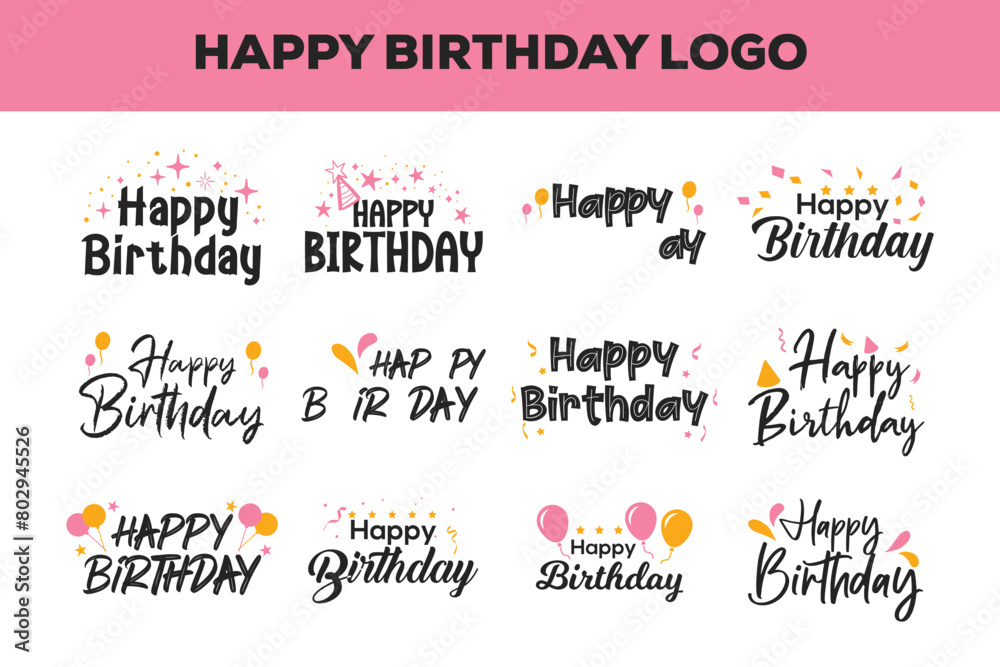 happy birthday typography set ,editable template Stock Vector | Adobe Stock