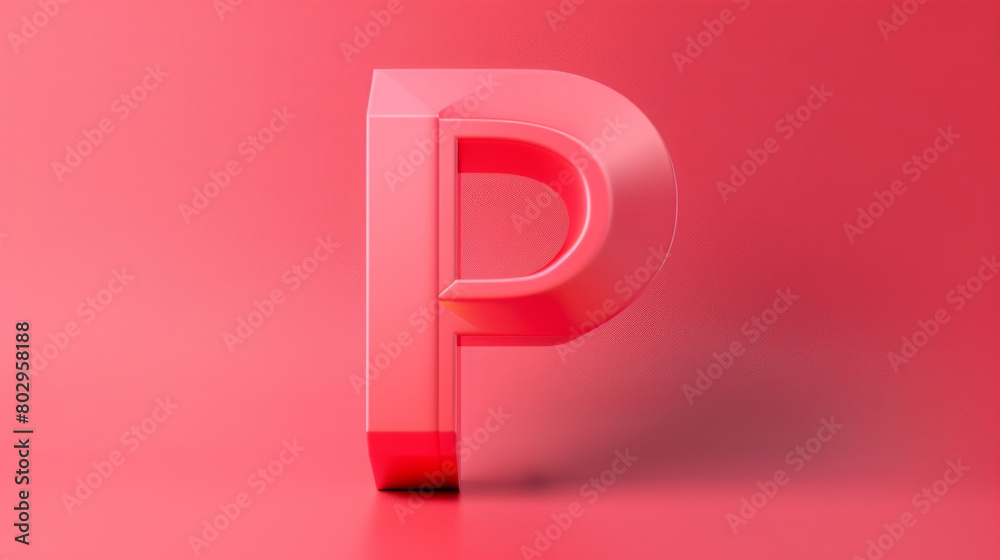 An elegantly designed 3D letter P in coral pink color, showcased on a ...