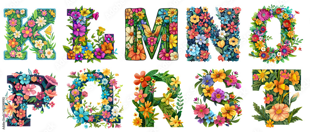 flowers alphabet Clipart floral abc Bundle, png, genrated ai Stock ...