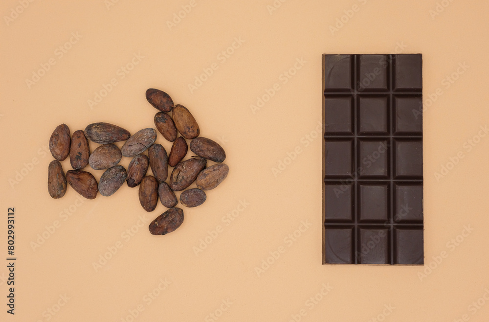 Cocoa beans arrow shape. Chocolate bar. Bean-to-bar chocolate making ...