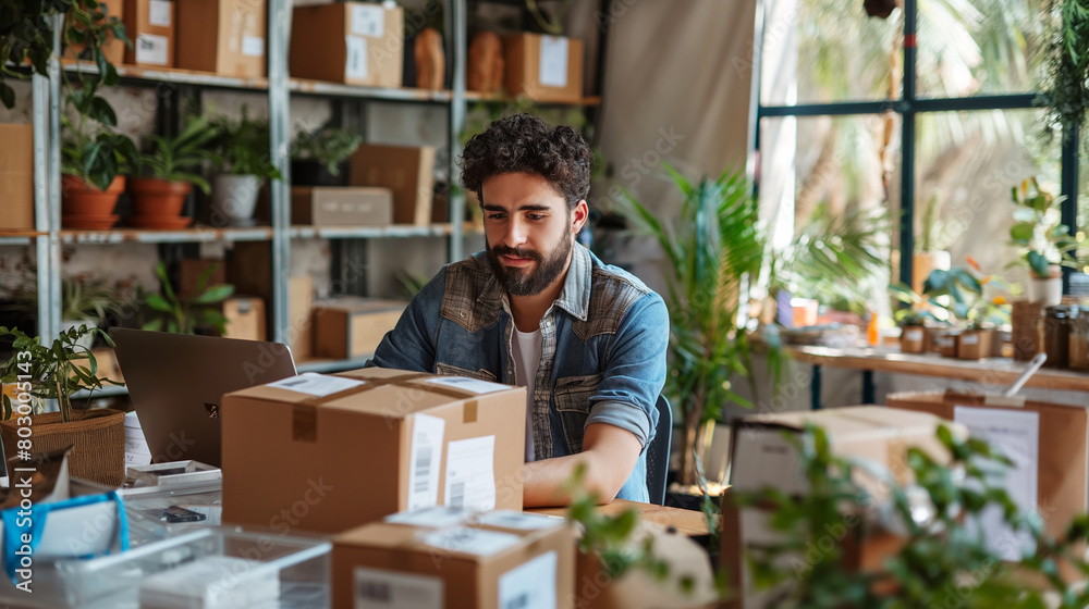 With a stack of shipping labels at his side, the owner-man entrepreneur ...