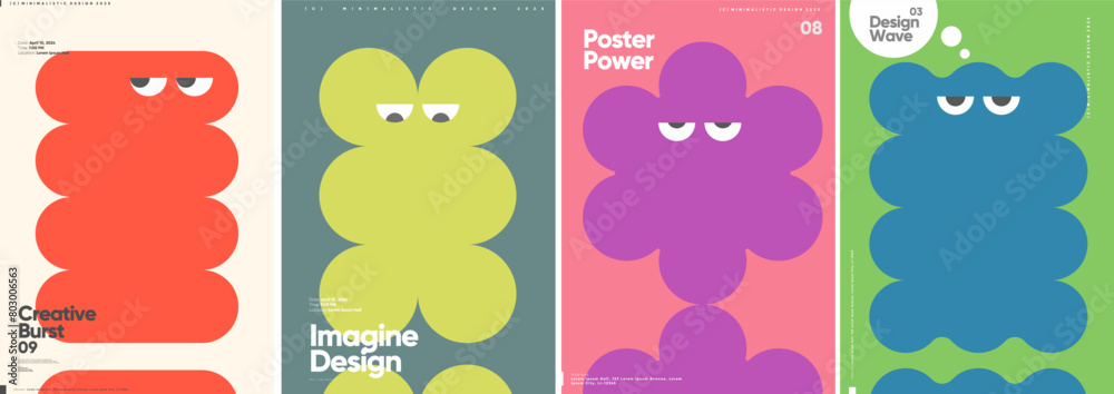 А series showcases four minimalist retro poster designs with playful ...