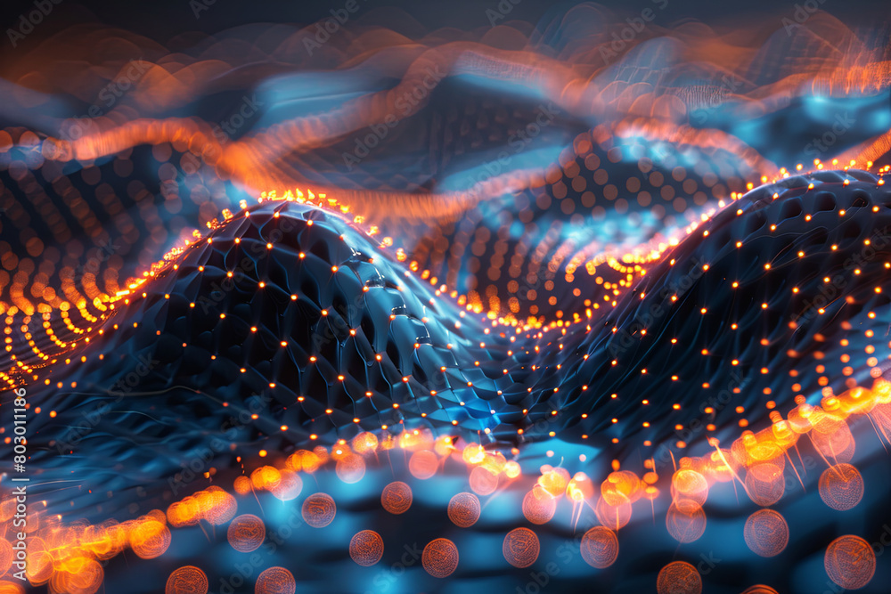 Digital technology background. Dynamic wave of glowing points ...