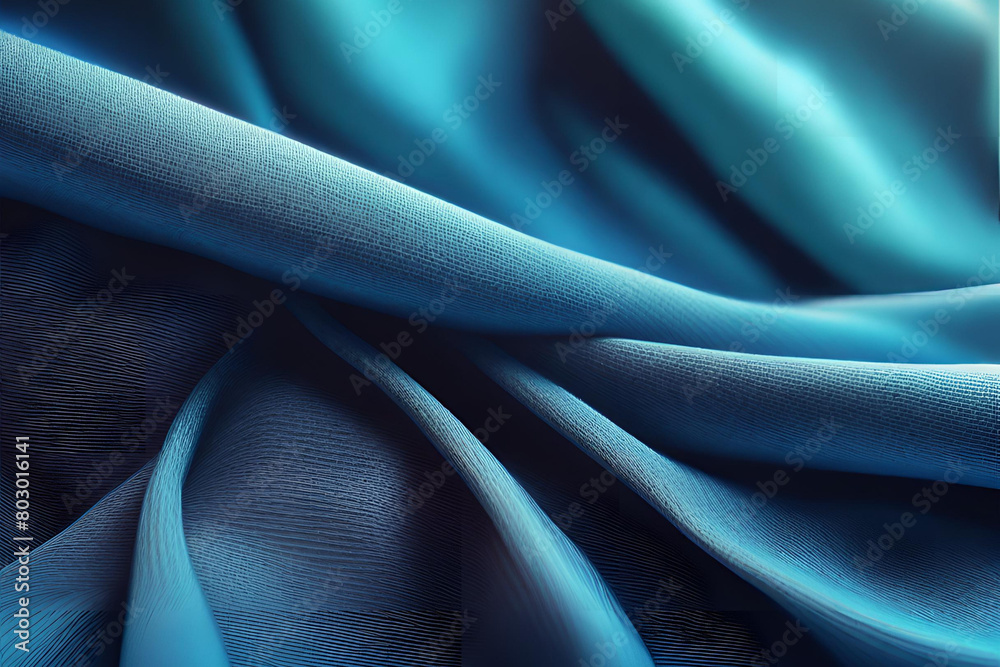 Abstract fabric texture background, close up picture of purssian blue color thread, macro image ...