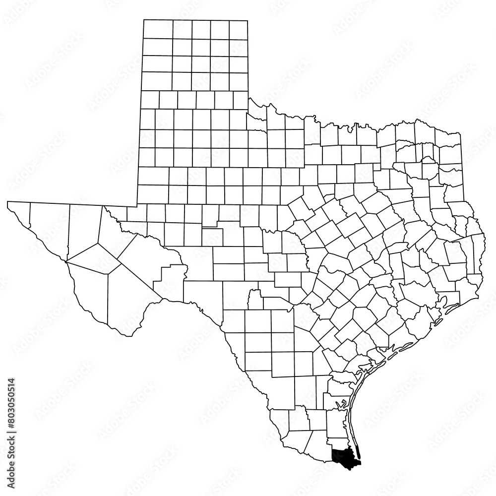 Map of Cameron County in Texas state on white background. single County ...
