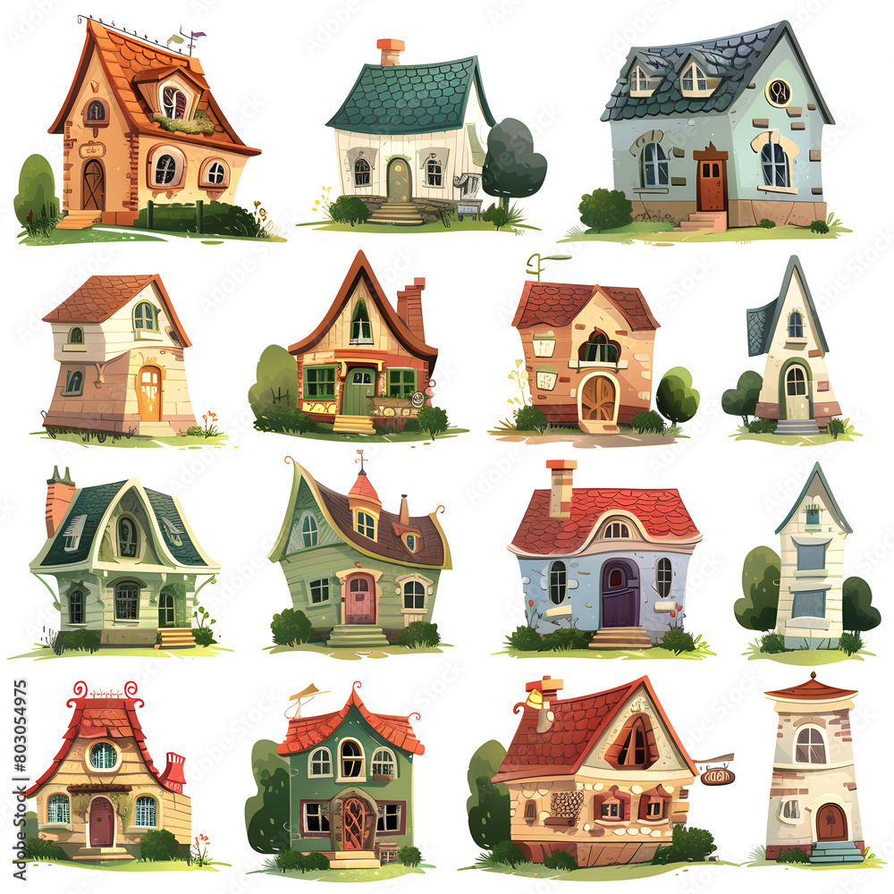 vector illustrated cartoon house set AI generated Stock Photo | Adobe Stock