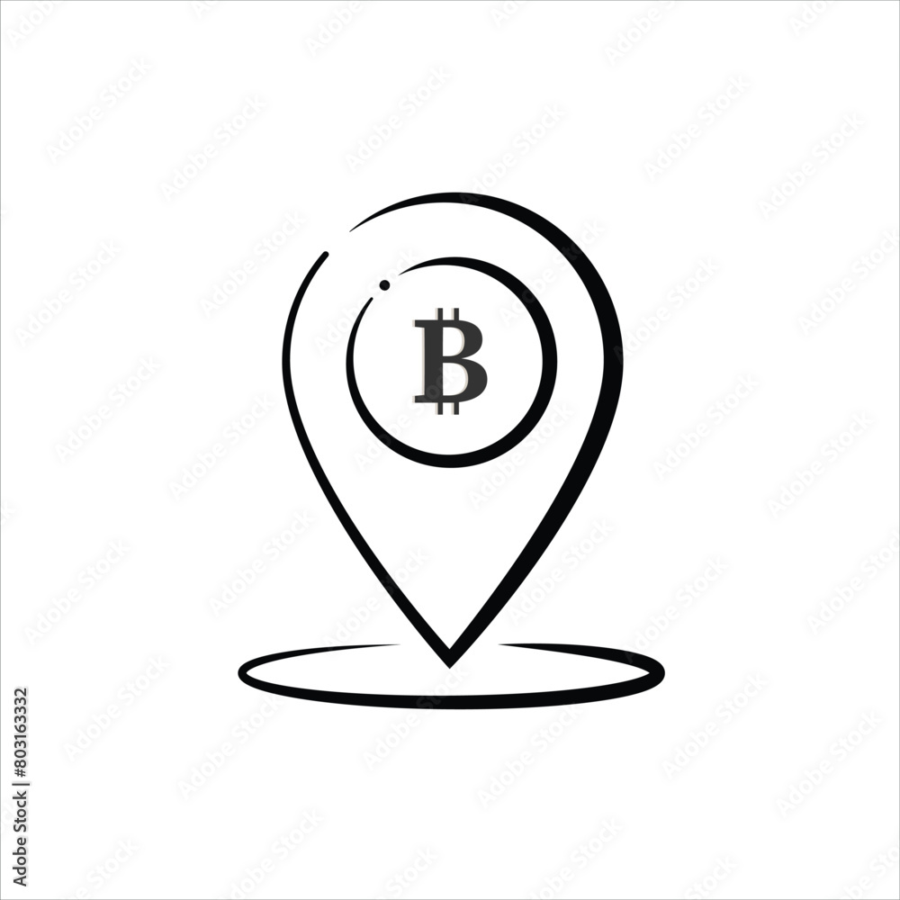 vector graphic of Location pin with bit coin image. outline design ...