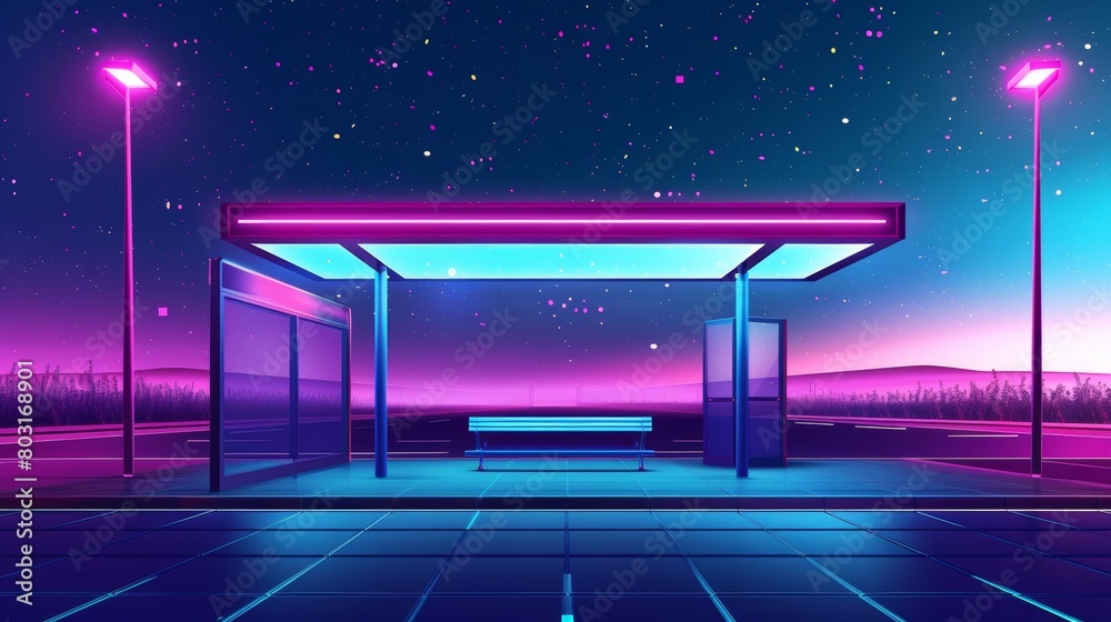 A panoramic front view of outdoor modern architecture and highway with ...