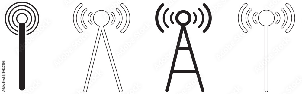 Antenna icon set. Radio antenna icon. Radio tower icons. Communication ...