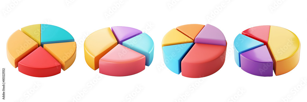 PNG pie chart 3d icons and objects collection, in cartoon style minimal ...