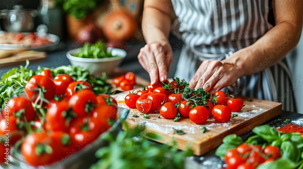 Female chef demonstrating the process of making fresh homemade ...