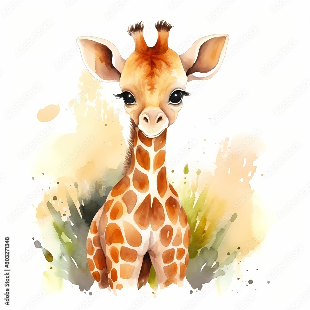 Baby giraffe. Cute giraffe. Safari animal clipart. Watercolor ...