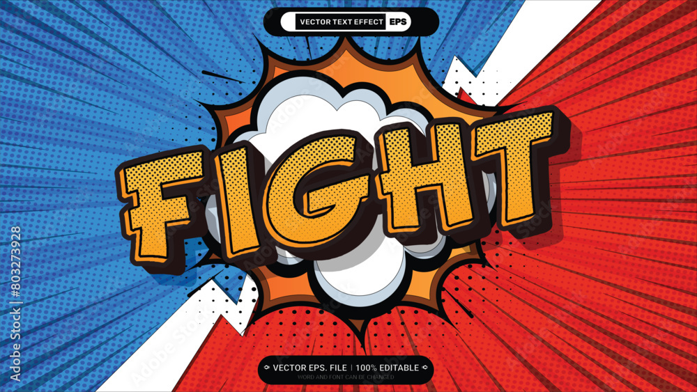 Fight pop art style comic editable 3d vector text effect with comic ...