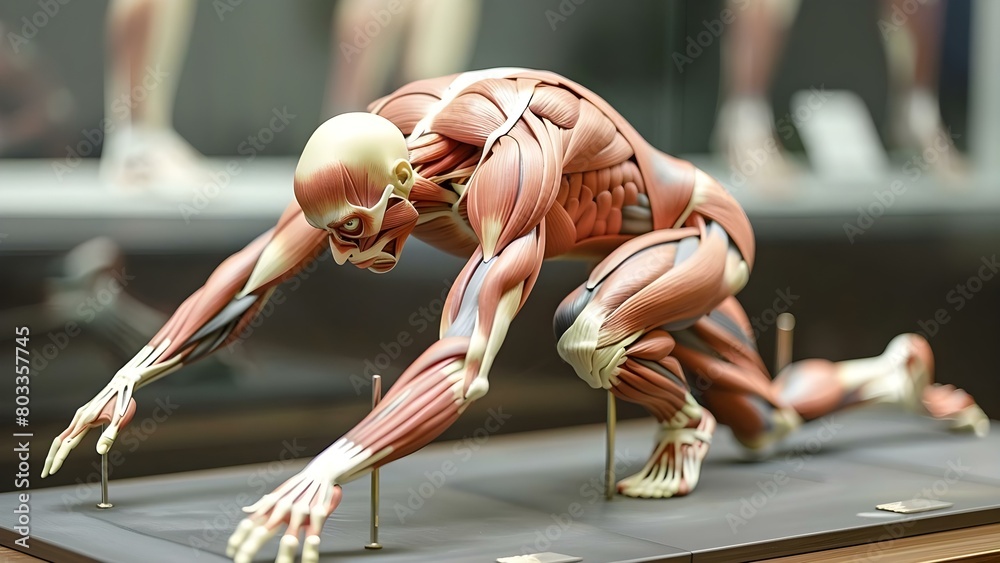 Anatomical model demonstrating sprint start position and engaged muscle ...