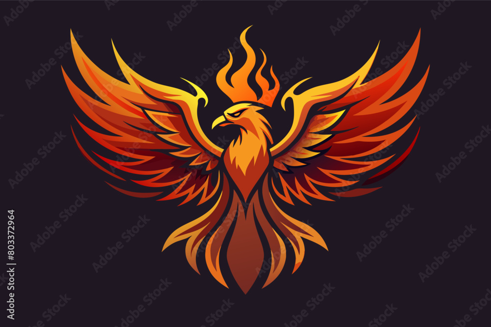 mystical abstract phoenix logo rising from flames, depicted in abstract ...