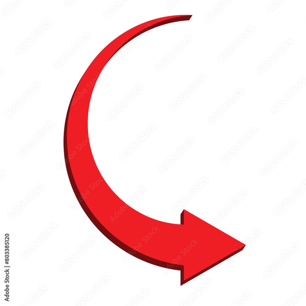 Red curve arrow isolated on white background. Sharp curved arrow icon ...