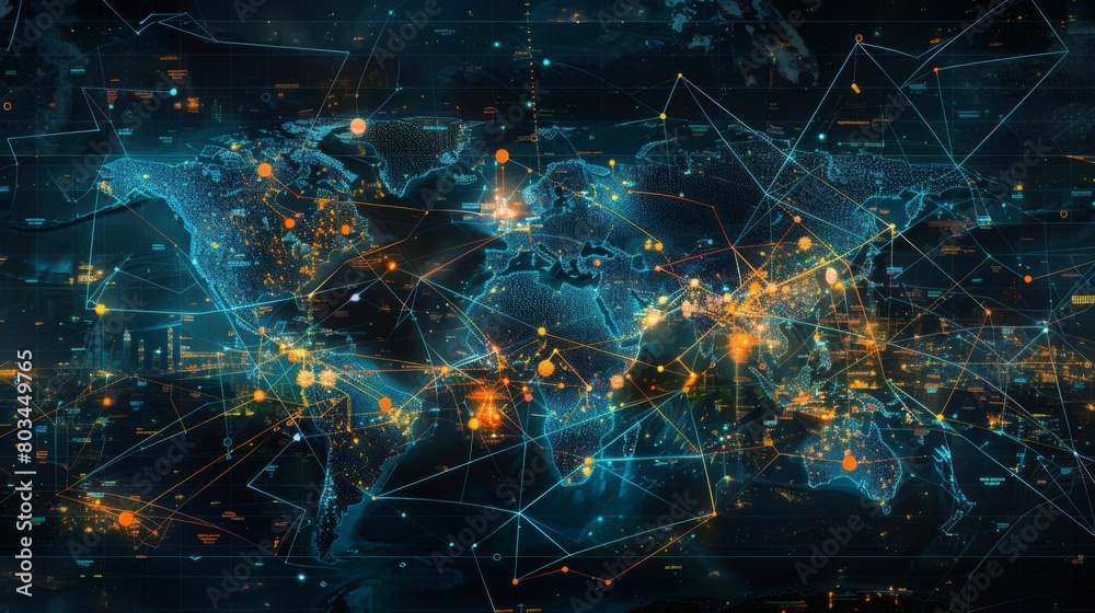 Stock-Illustration „A world map with lines of communication connecting ...