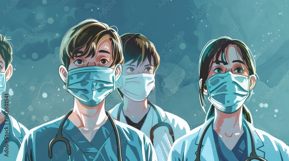 Illustration of doctors and nurses characters wearing masks.generative ...
