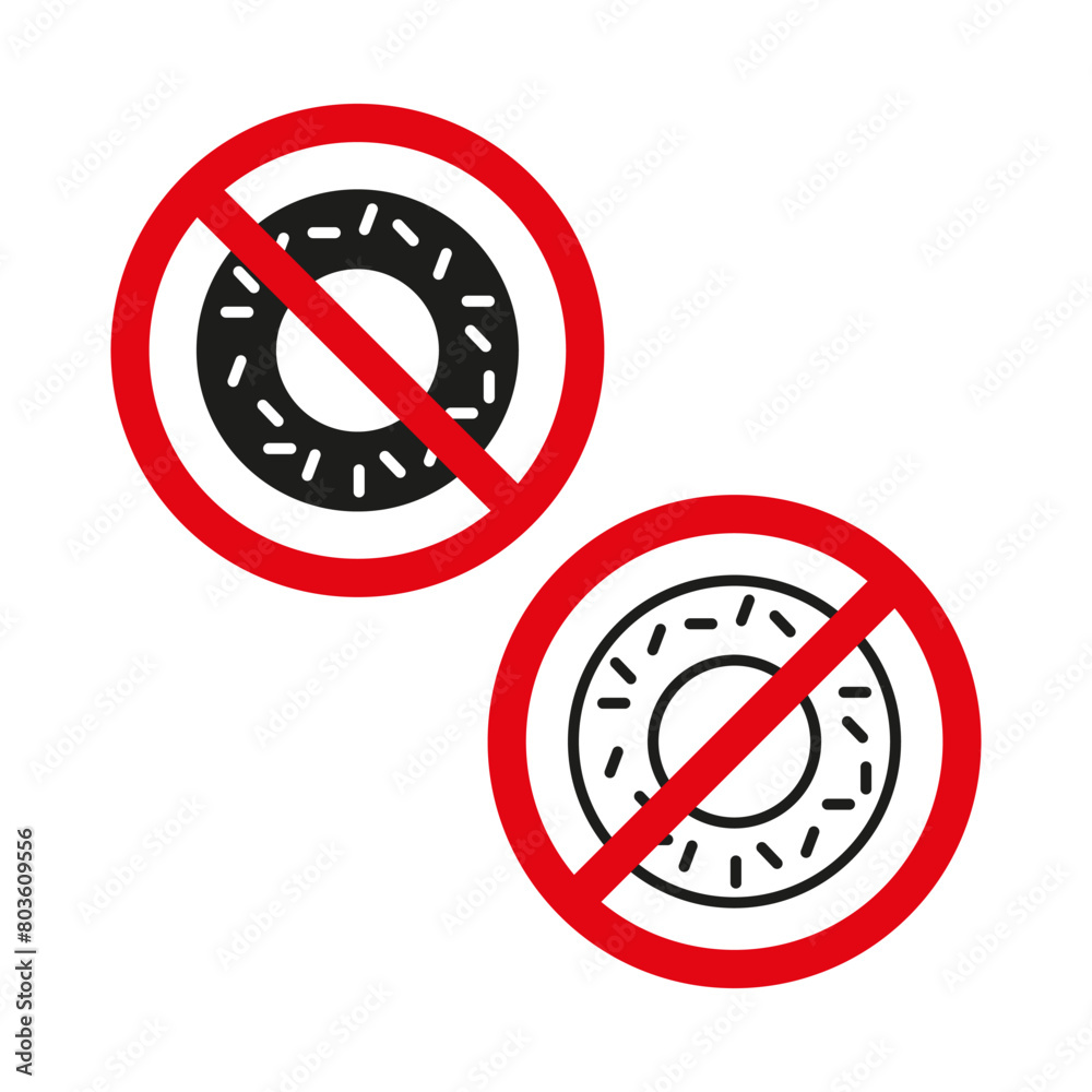 No donuts allowed sign. Food consumption forbidden. Sale of sweets ...
