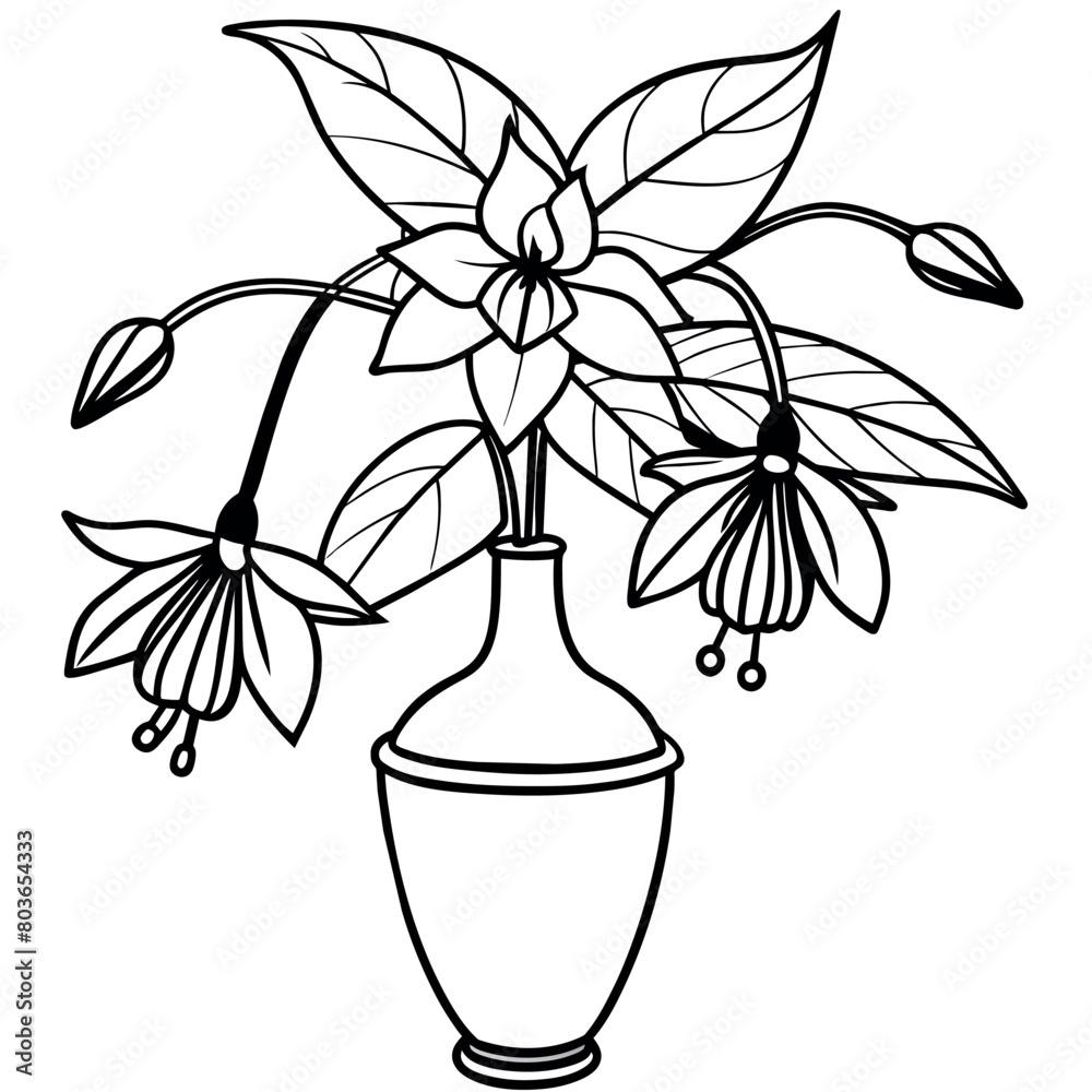 Image vectorielle Stock Fuchsia flower on the vase outline illustration ...