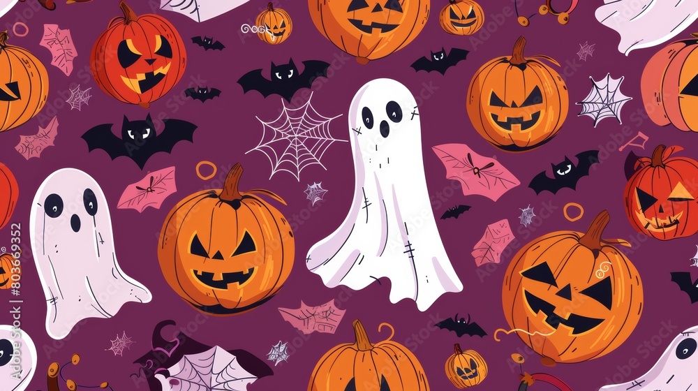 Cute Halloween Pumpkins, bats, Ghost Card orange pink, Aesthetic Neon ...