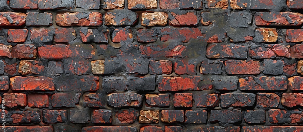 Detail shot showing a weathered brick wall covered in rust and peeling ...
