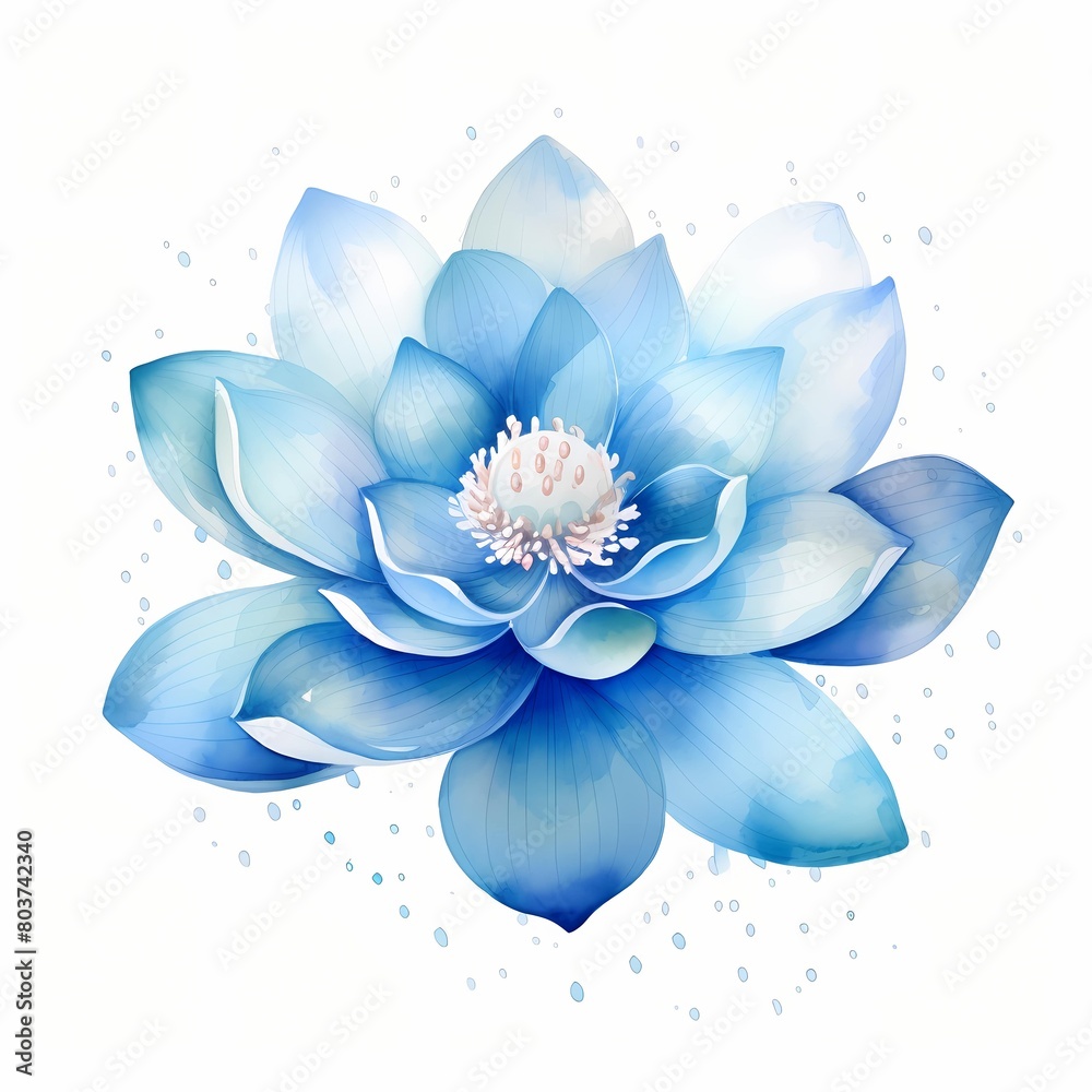 Blue lotus flower. Blue flowers. Abstract lotus clipart. Watercolor illustration. Generative AI ...