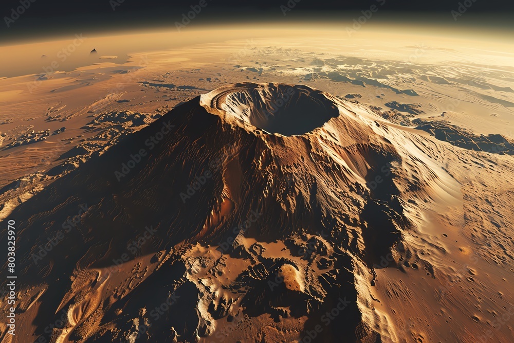 Stock image of a panoramic view from the top of Mars Olympus Mons, the ...